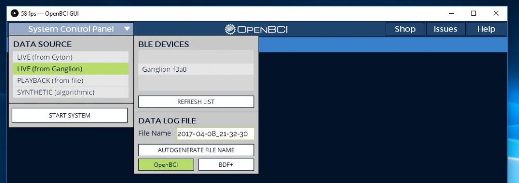 OpenBCI Ganglion (Windows 10) – Part 3 – Connecting – brainwaves.io